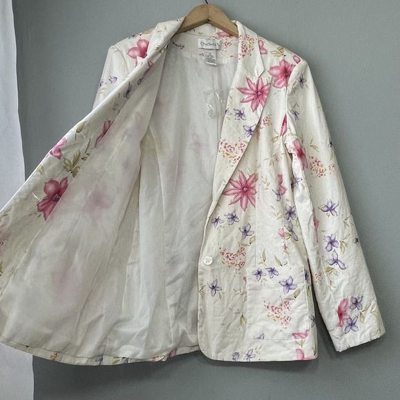 Chadwicks | Jackets & Coats | Chadwicks Womens Size 4 T Tall Floral Linen Blazer Jacket ...